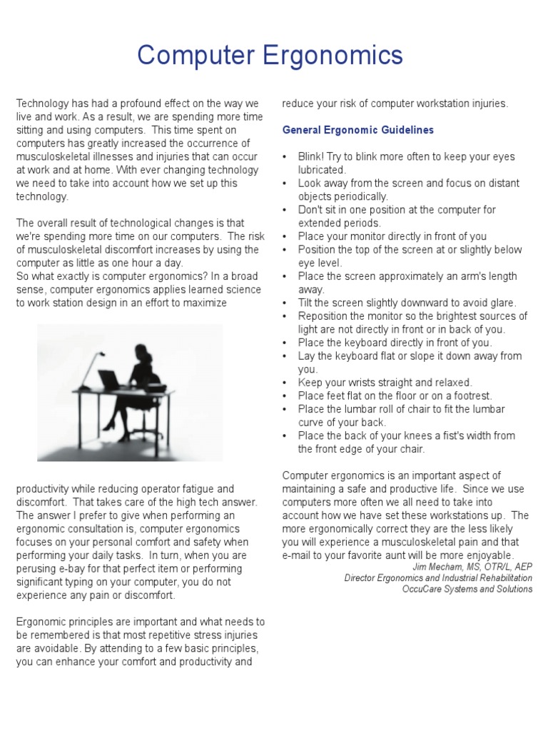 Computer Ergonomics: General Ergonomic Guidelines | PDF | Human Factors ...