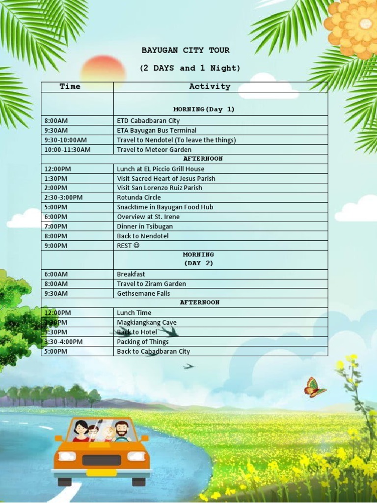 Bayugan Itinerary | PDF