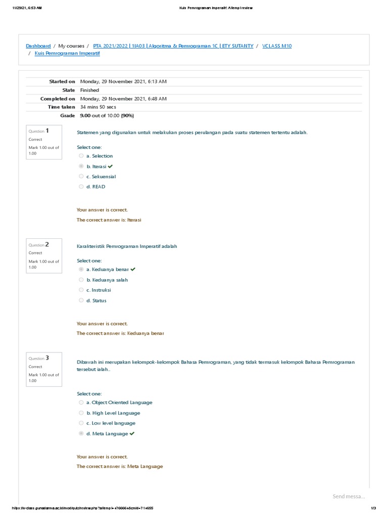 Kuis Pemrograman Imperatif - Attempt Review | PDF