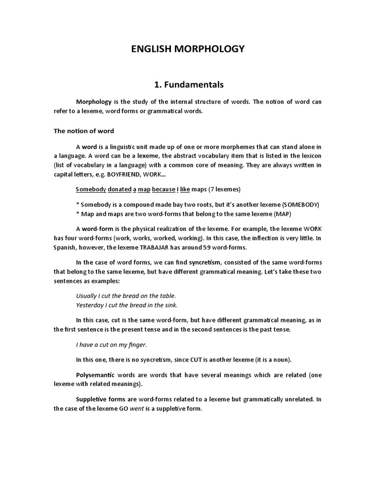 English Morphology I | PDF | Morphology (Linguistics) | Word