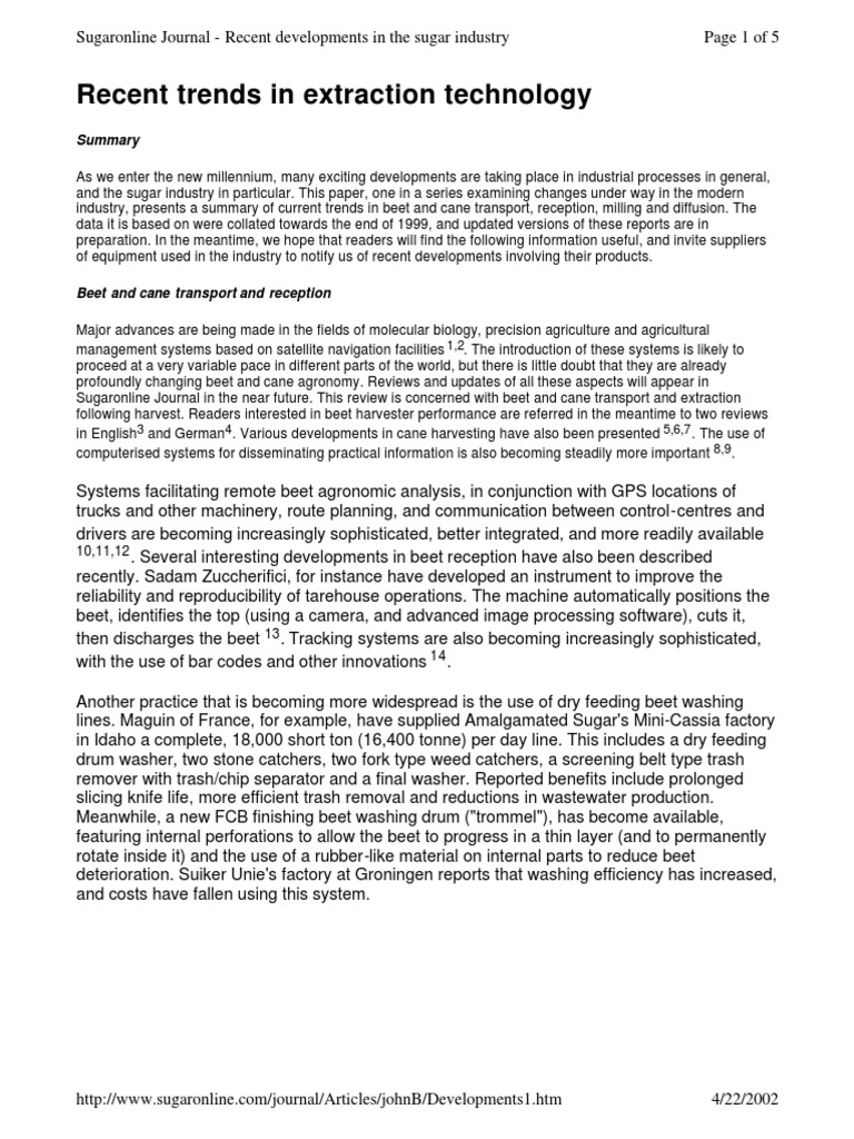 Recent Trends in Extraction Technology | PDF | Sugar Beet | Washing Machine