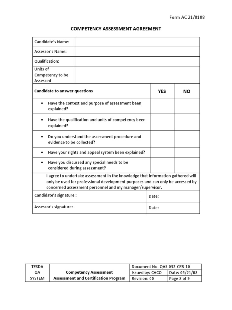 04-Competency Assessment Agreement | PDF