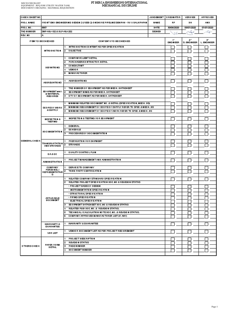 Checklist RFQ For Utility Water Tank | PDF | Specification (Technical ...