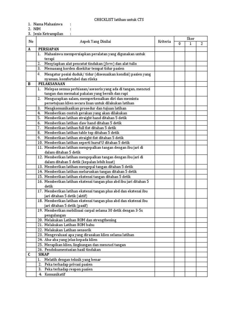 CHECKLIST Latihan Untuk CTS | PDF