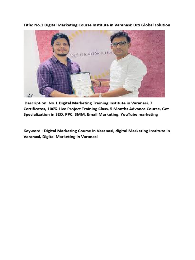 Dizi Global Solution Is No1 Digital Marketing Training Institute In Varanasi Pdf Career 