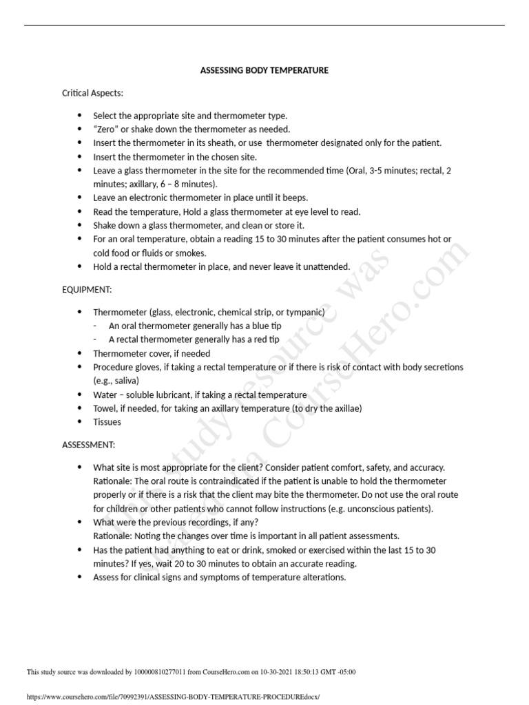 This Study Resource Was: Assessing Body Temperature | PDF | Thermometer ...