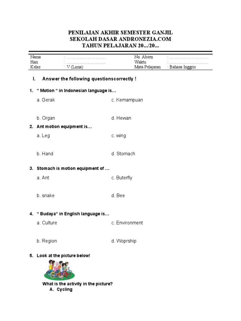 SOAL PAS Bahasa Inggris Kelas 5 Semester 1 | PDF | Asthma | Ecosystem
