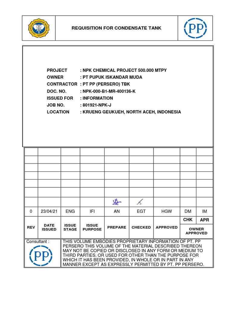 NPK 000 B1 MR 400136 K RFQ For Condensate Tank R0 | PDF | Specification ...