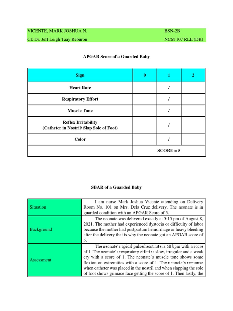 VICENTE, Mark Joshua, SBAR2 (In Guarded Condition) | PDF | Medical ...
