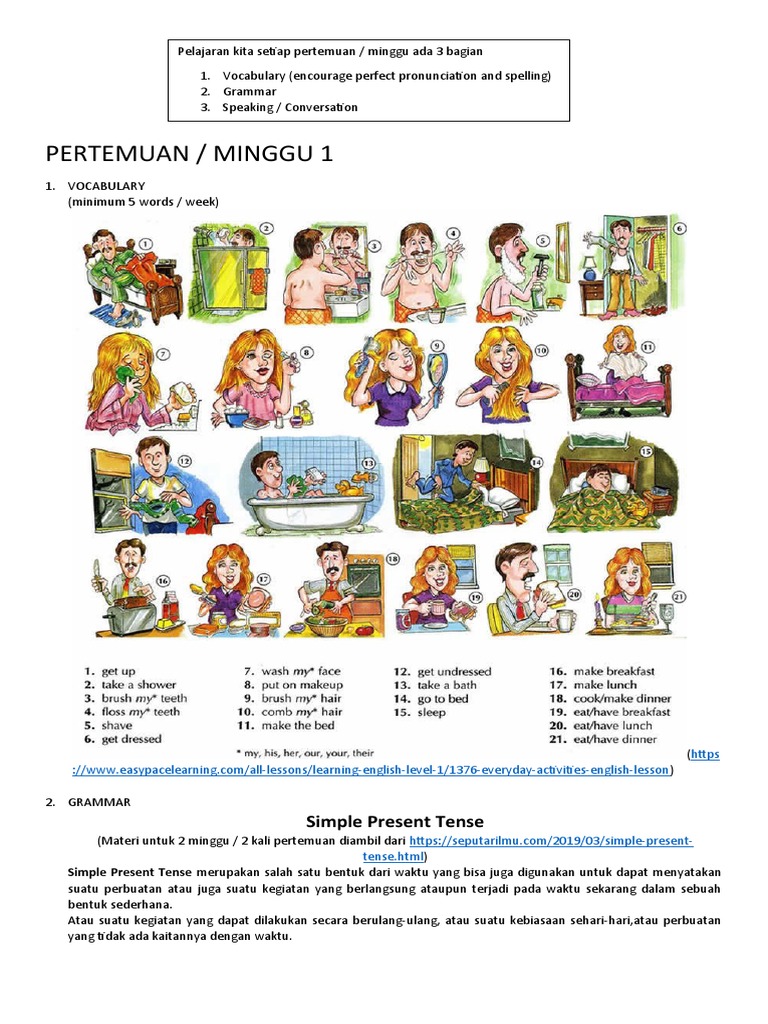 Materi Basic Daily Conversation Minggu 1 & 2 & 3 | PDF | Seni & Disiplin Bahasa