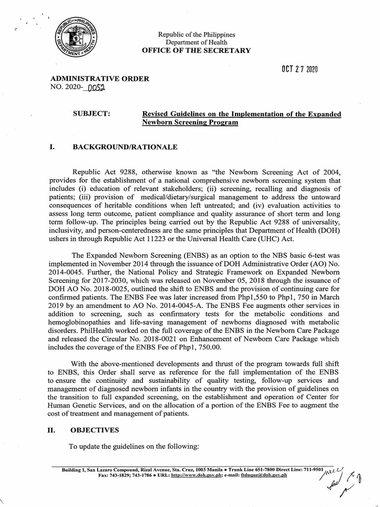 Revised Expanded Newborn Screening Guidelines | PDF | Screening ...