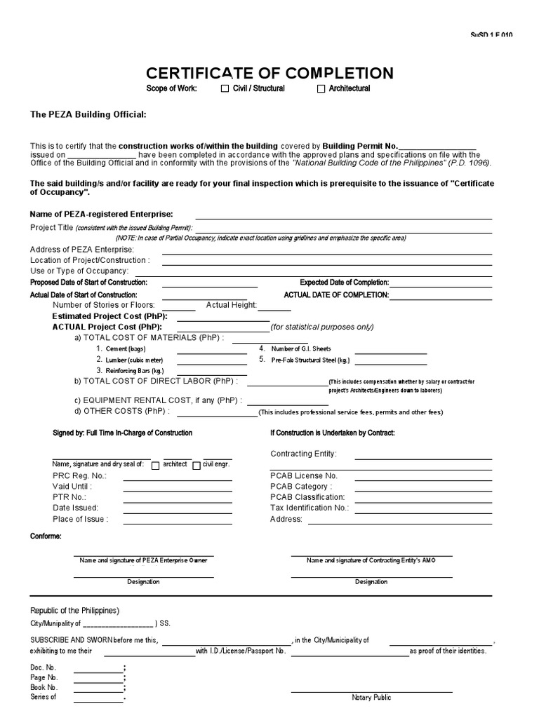 Certificate of Completion: The PEZA Building Official | Download Free ...