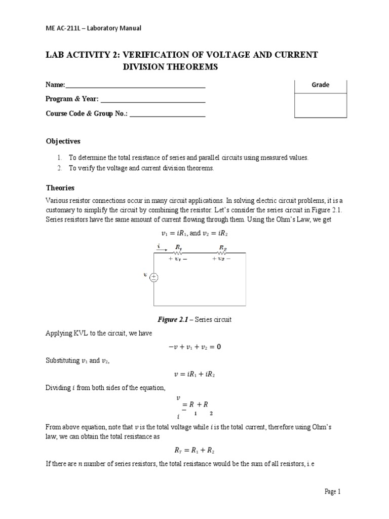 ACTIVITY 2 - Verification of VDT and CDT | PDF | Electrical Network ...