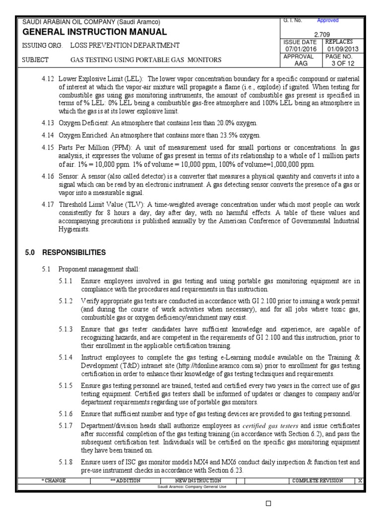 Gas Testing Procedure for Aramco | PDF | Certification | Software Testing