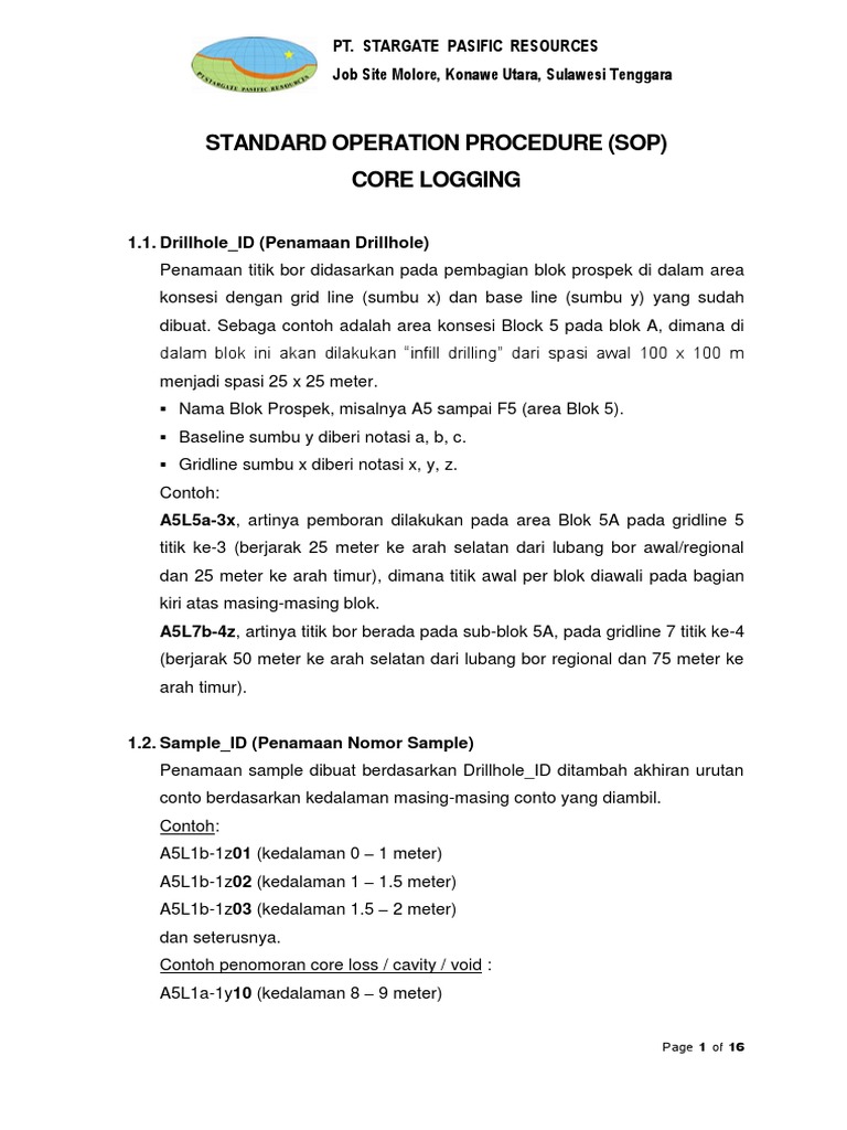 SOP Core Logging & Database | PDF