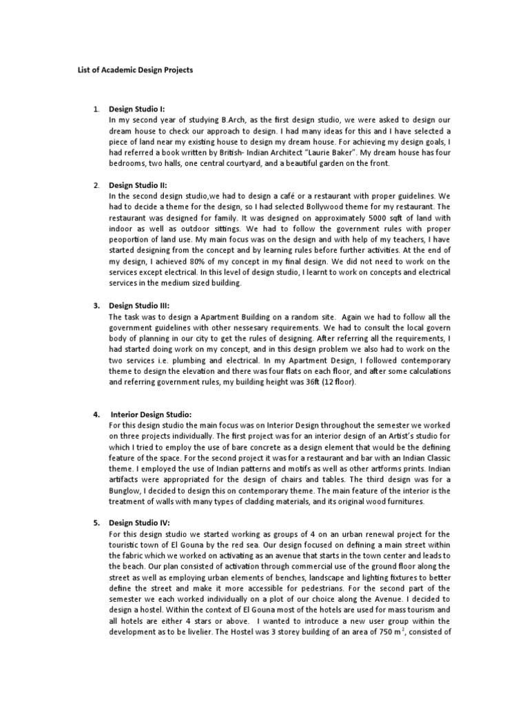 List of Academic Design Projects | PDF | Interior Design | Mining