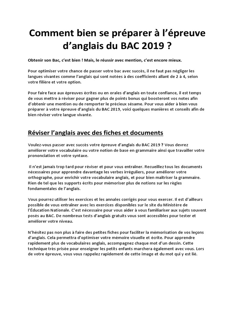 Comment Bien Se Préparer À L'épreuve Du Bac en Anglais | PDF | Langue ...
