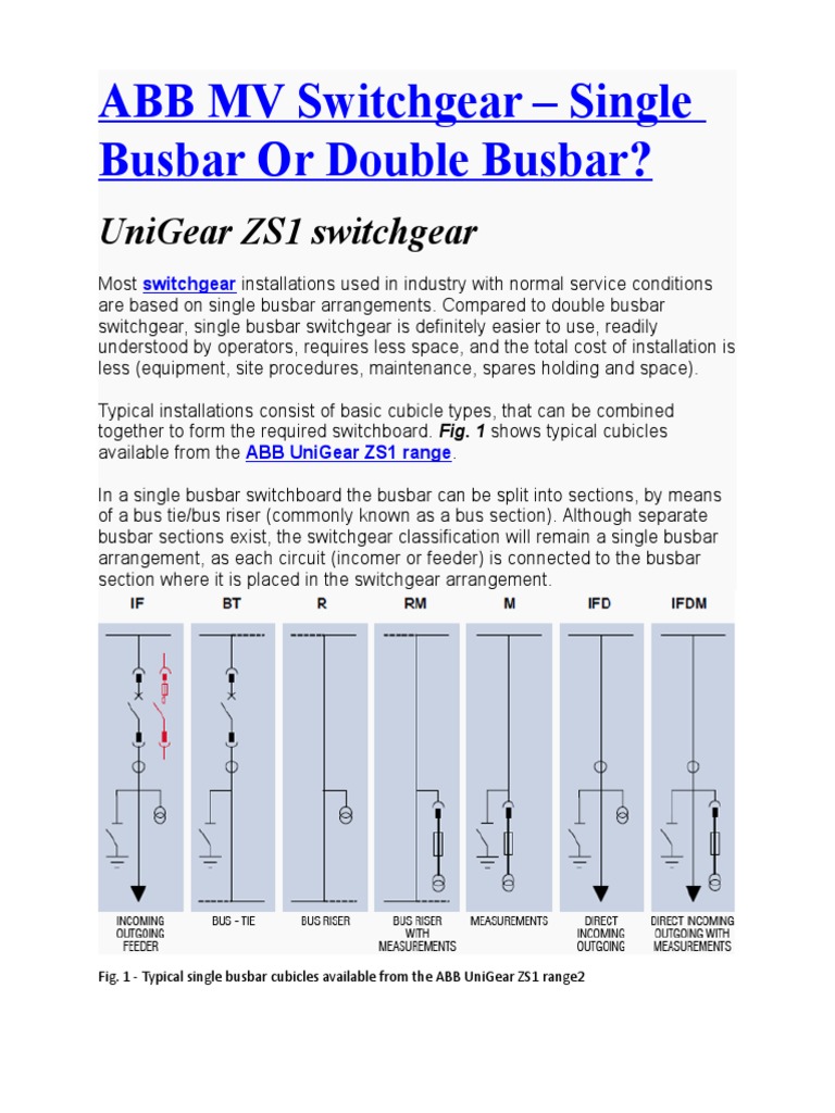 ABB MV Switchgear - Single Busbar or Double Busbar | PDF | Switch ...