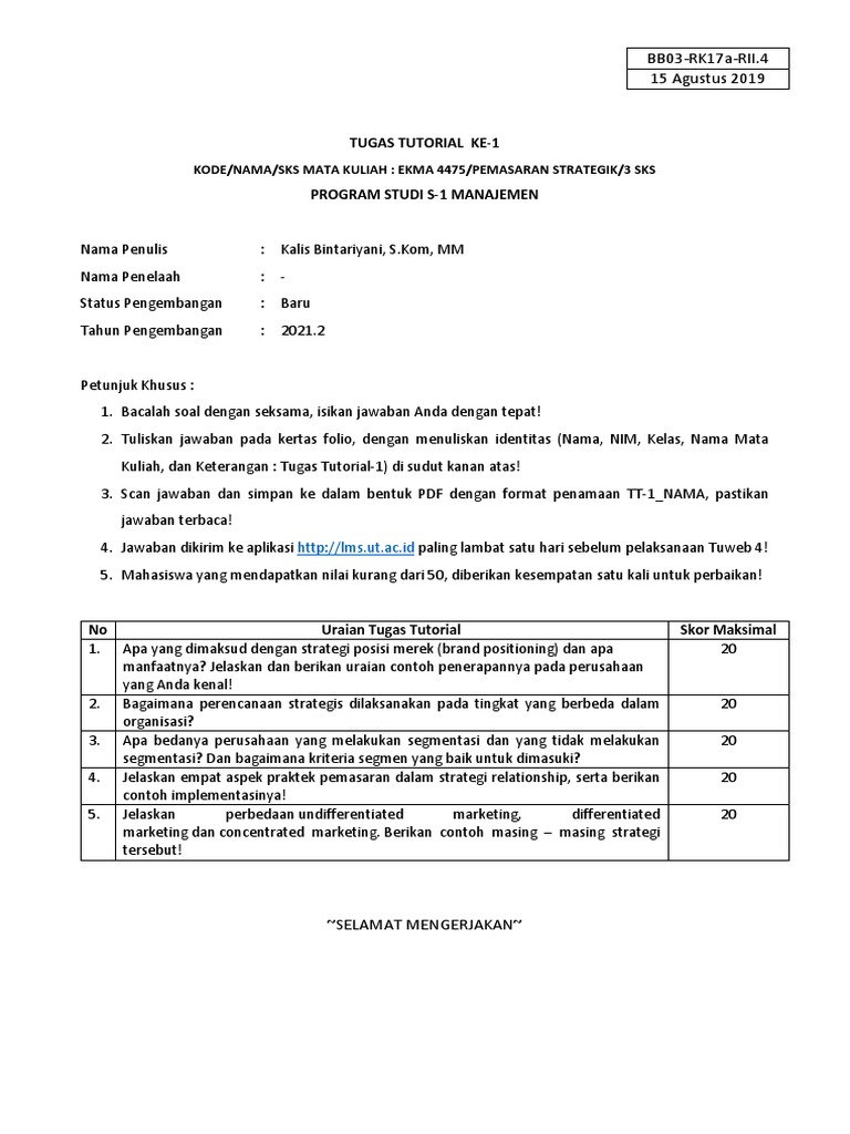 Tugas Tutorial Ke-1 Ekma 4475 | PDF