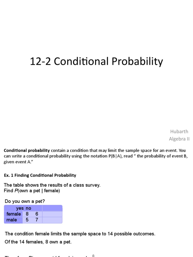 12-2 Conditional Probability: Hubarth Algebra II | PDF | Recycling