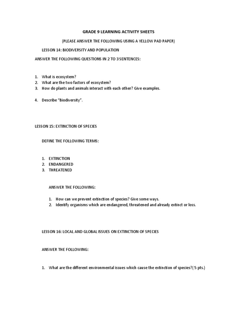 Grade 9 Learning Activity Sheets Lesson 14 16 | PDF