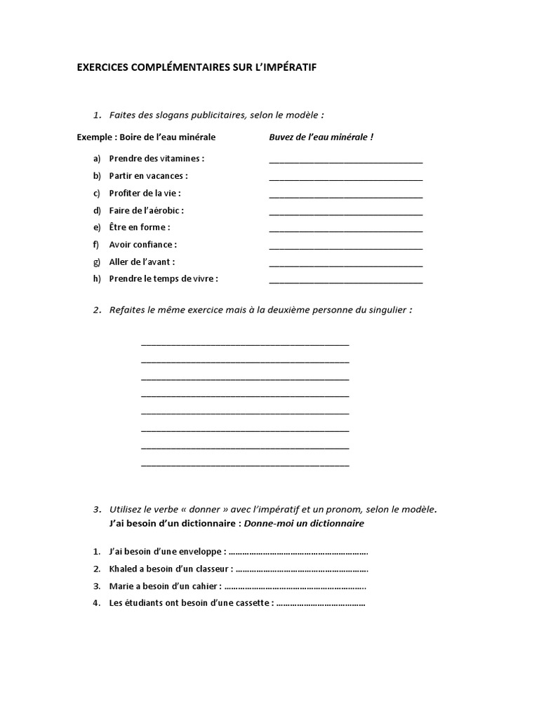 Exercices Complementaires Sur Limperatif | PDF | Grammaire | Unités ...