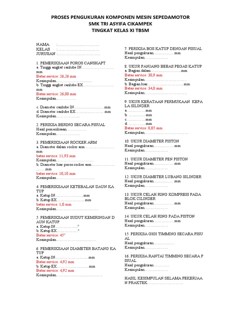 Jobshet PMSM Kepala Cilinder | PDF | Teknologi & Rekayasa