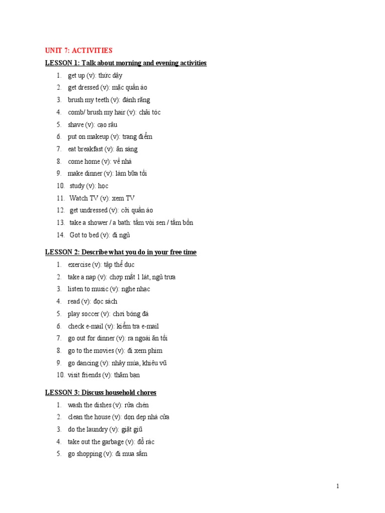 LESSON 1: Talk About Morning and Evening Activities | PDF | Grammatical ...