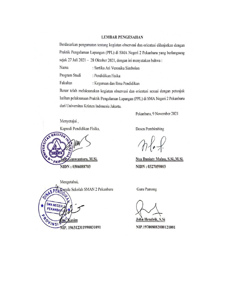 Lembar Pengesahan PPL | PDF
