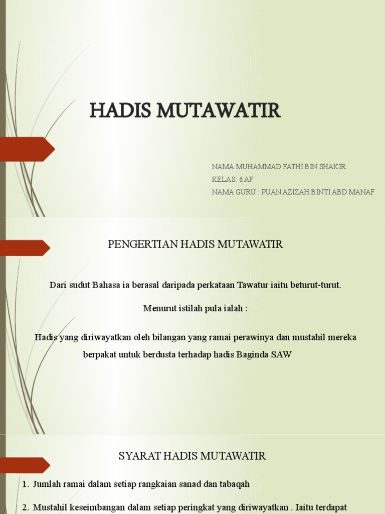 HADIS MUTAWATIR Usul | PDF | Filsafat | Agama & Spiritualitas