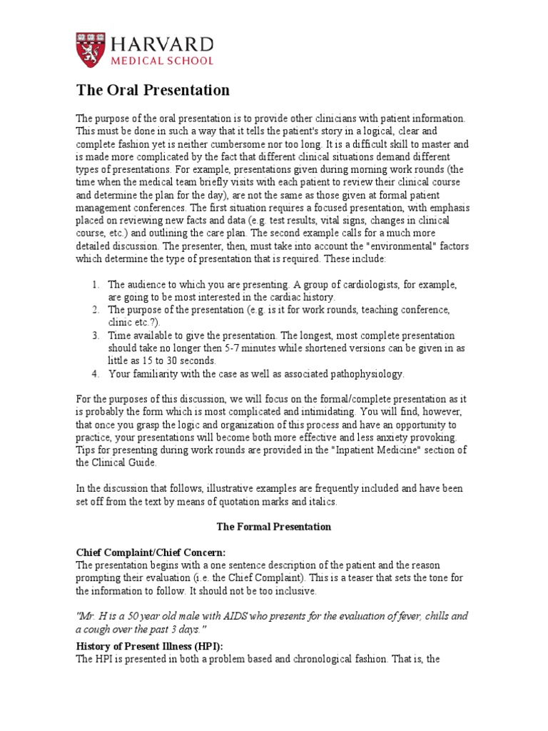 The Oral Presentation | PDF | Infection | Physical Examination