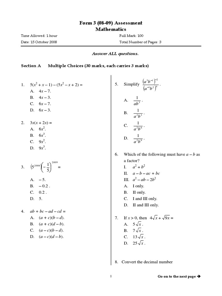 Form 3 Mathematics Exam Paper 2008 | PDF | Numbers | Rational Number