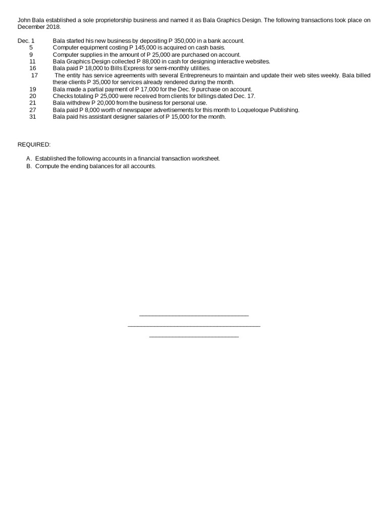 Basic Accounting Activity Worksheet | PDF