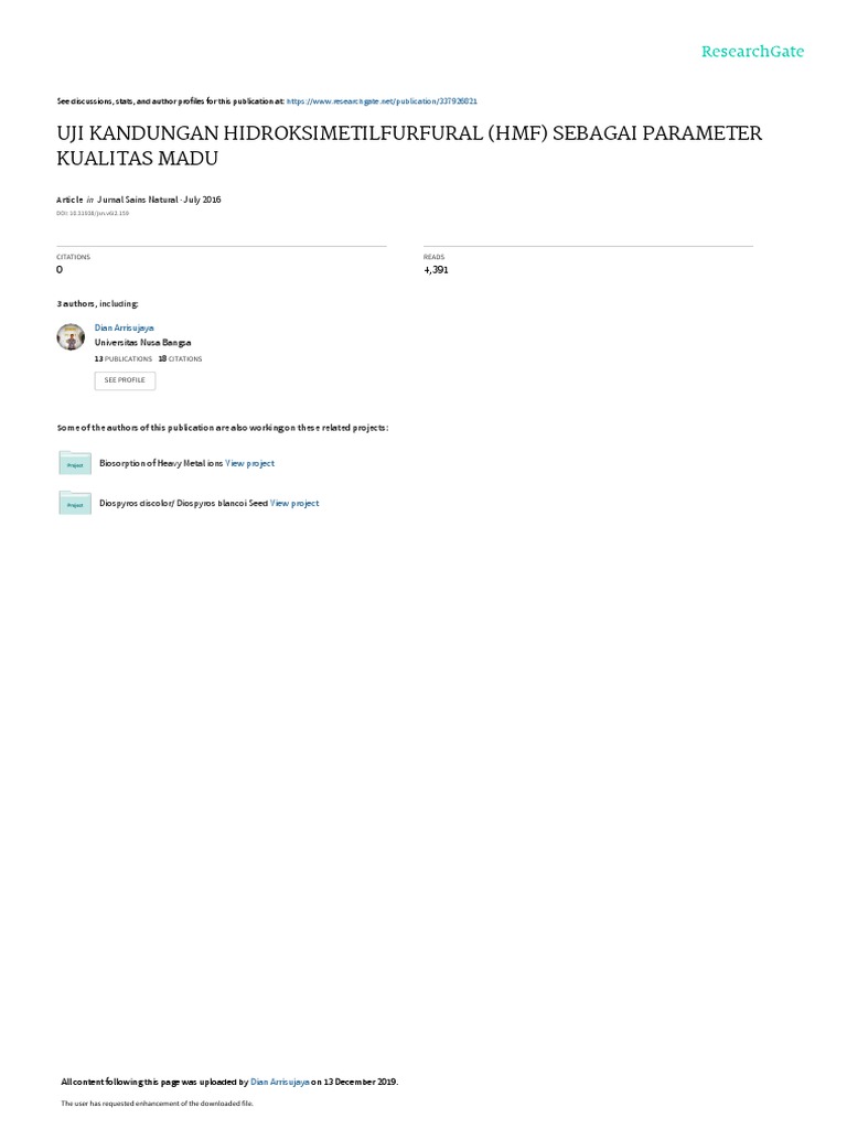 HMF Content Test Determines Honey Quality | PDF
