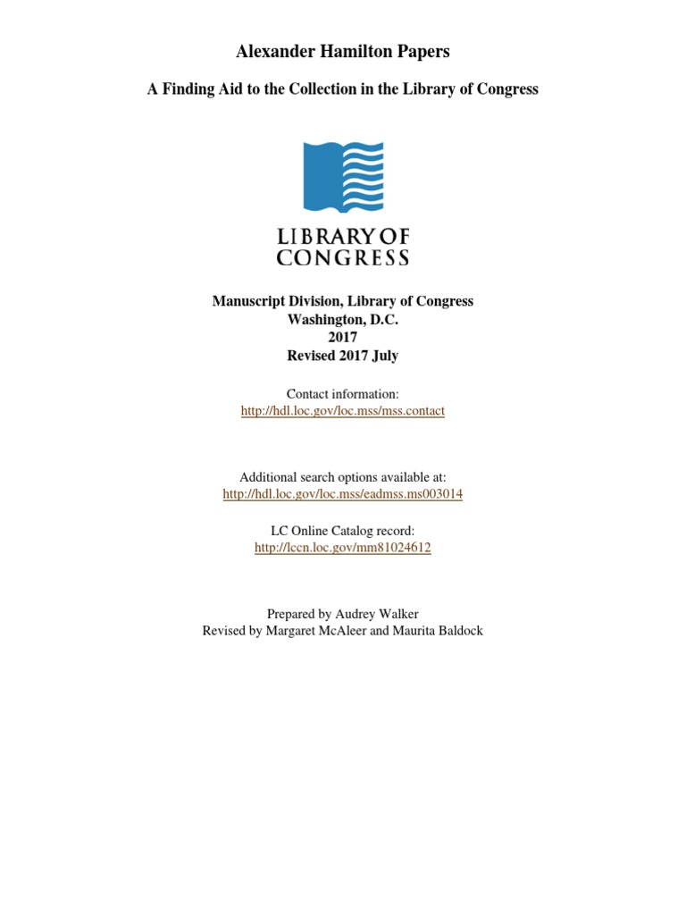 Alexander Hamilton Papers Overview | PDF | Alexander Hamilton | George ...