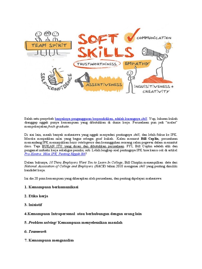 20 Soft Skill Yang Harus Dimiliki Oleh Mahasiswa | PDF