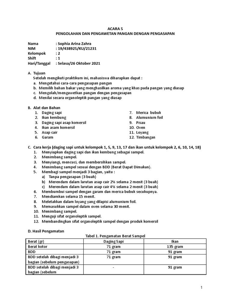 ACARA 5 - Worksheet Pengasapan 2021 | PDF