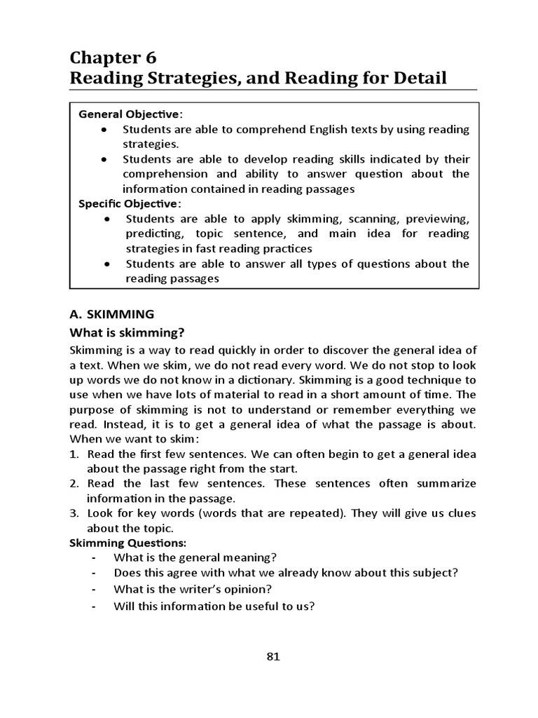 Reading Strategies: Skimming & Scanning | PDF | Speed Reading ...