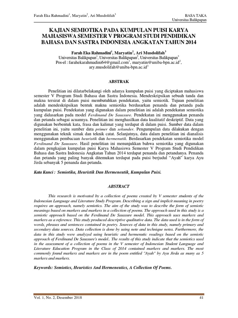 Kajian Semiotika Pada Kumpulan Puisi | PDF