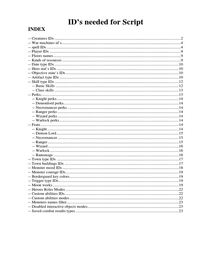 ID's Needed For Script: Index | PDF