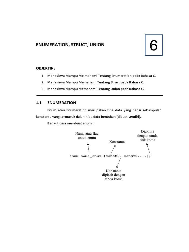 Topik 6. Enumeration, Struct, Union | PDF | Metode & Bahan Ajar | Komputer