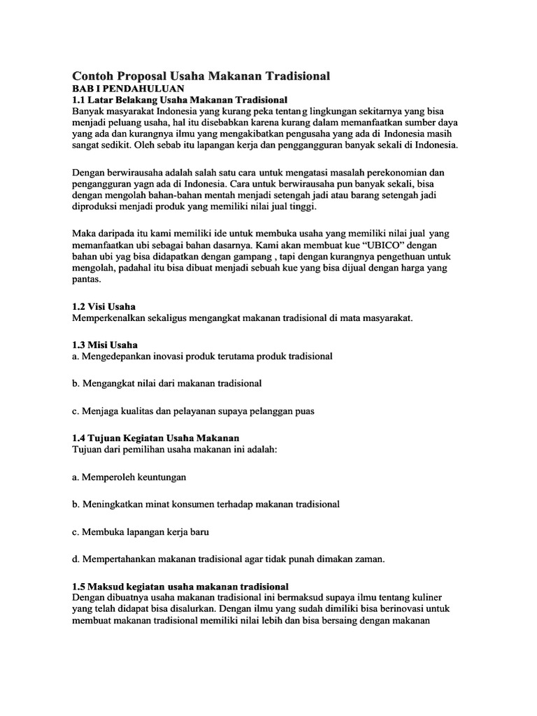 Contoh Proposal Usaha Makanan Tradisional | PDF