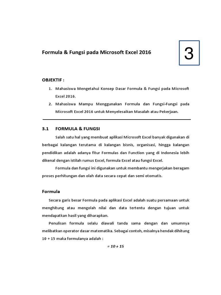 Formula Fungsi Pada Microsoft Excel 2016 | PDF | Karier & Perkembangan | Komputer