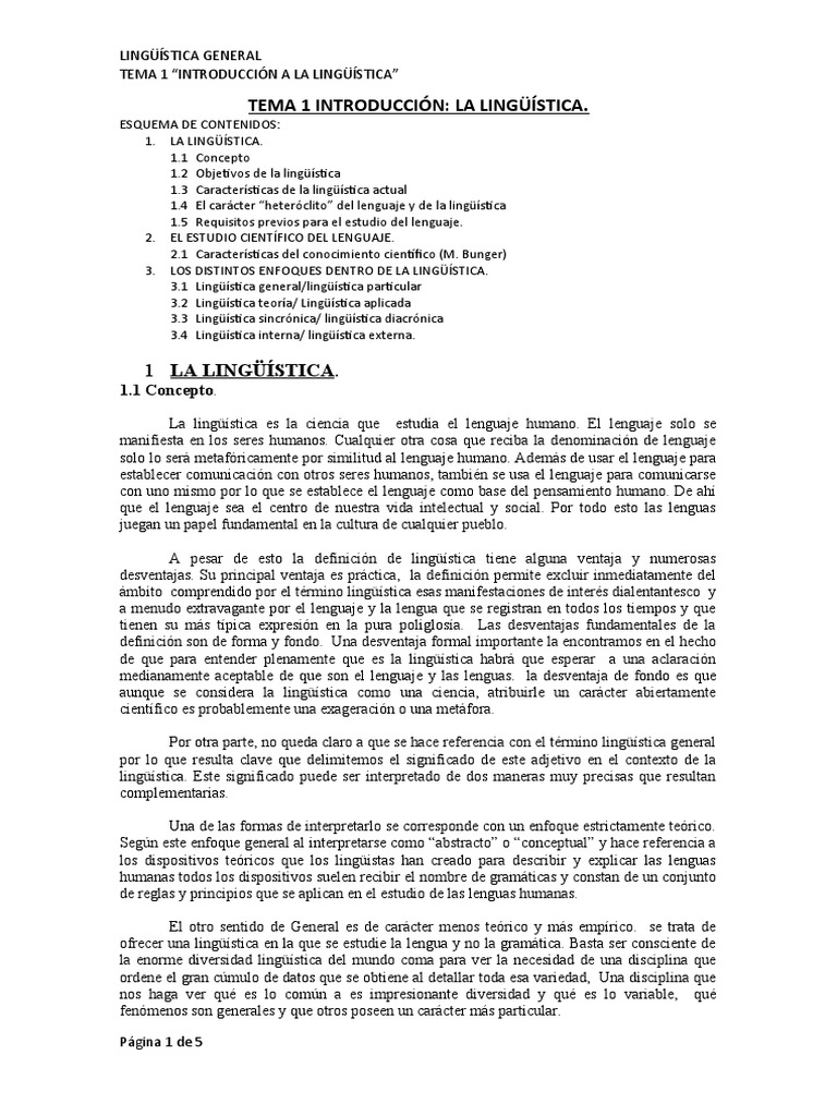 Tema 1 Introduccion A La Linguistica Pdf Lingüística Teoría