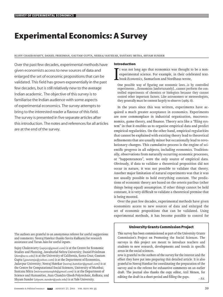 Experiments in Economics - A Survey | PDF | Economics | Experiment