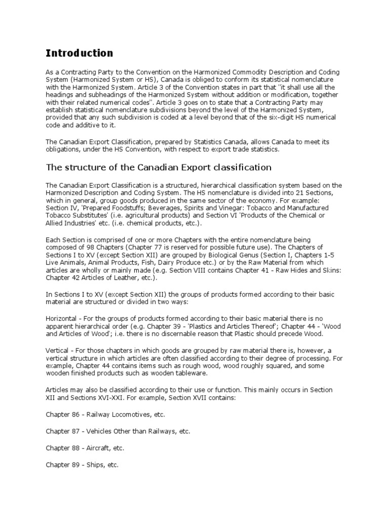The Structure of The Canadian Export Classification | Download Free PDF ...