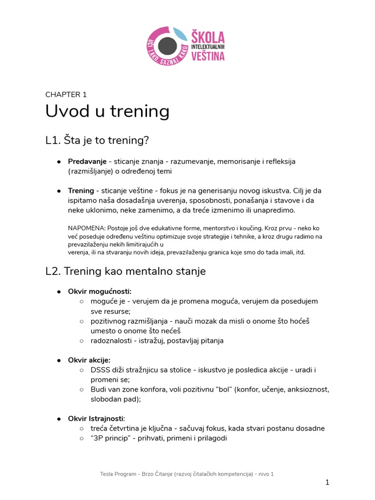 Uvod U Trening: L1. Šta Je To Trening? | PDF