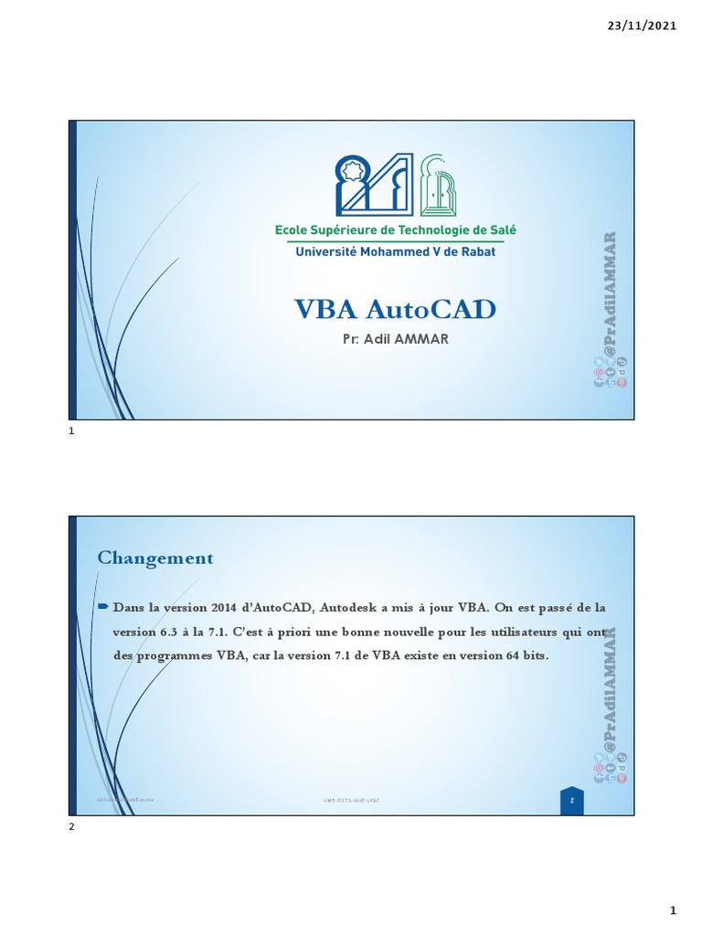 Cours VBA AutoCAD | PDF | Environnement de développement | AutoCAD