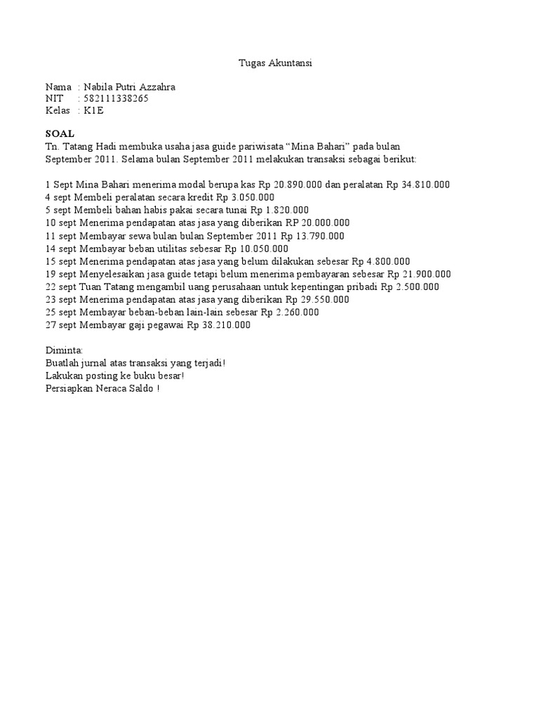 Tugas Akuntansi Nabila Putri Azzahra | PDF | Pengelolaan Keuangan & Uang
