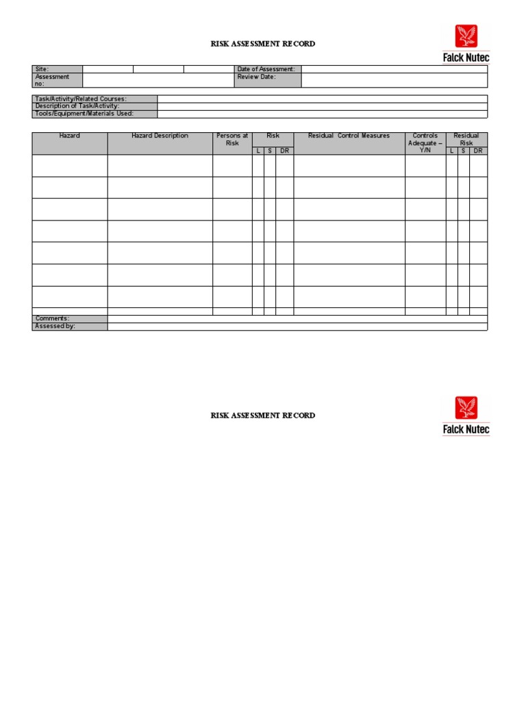 Risk Assessment Form | PDF